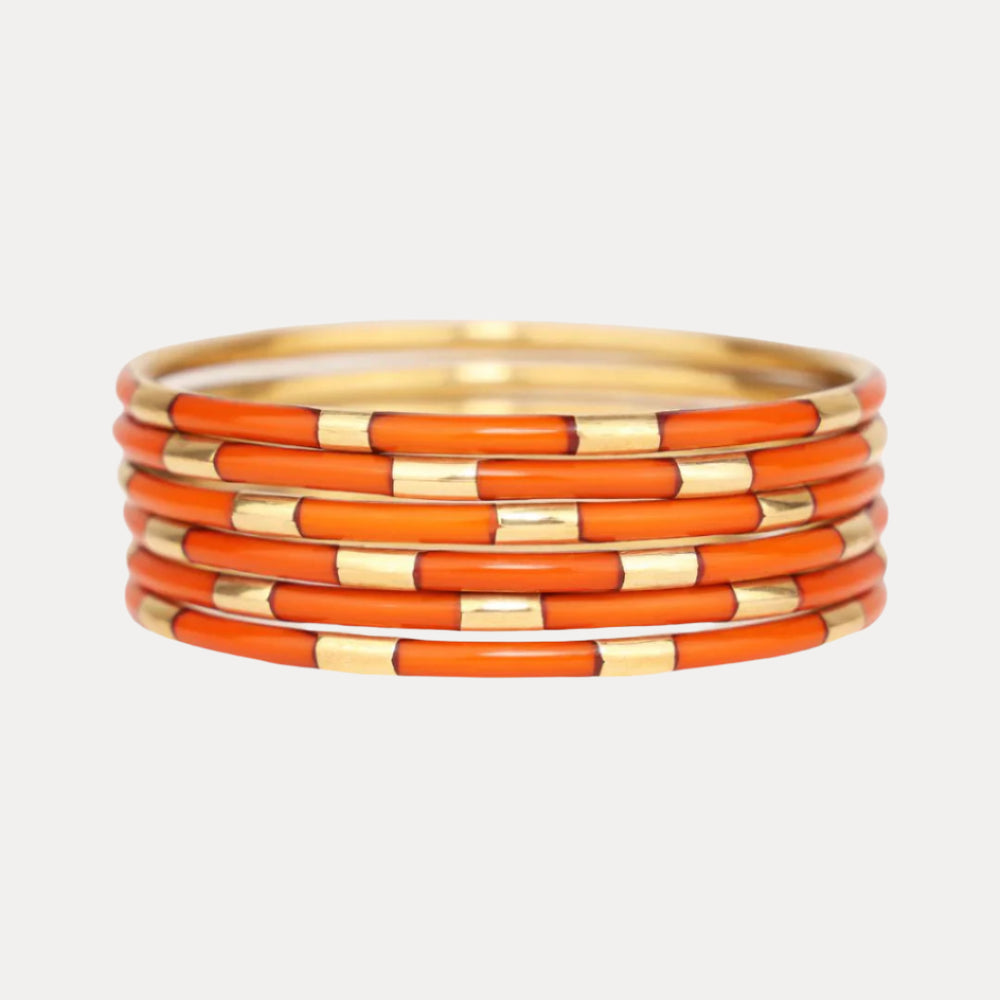 Burnt Orange Enamel Veda Bangle Bracelets - Set of 6