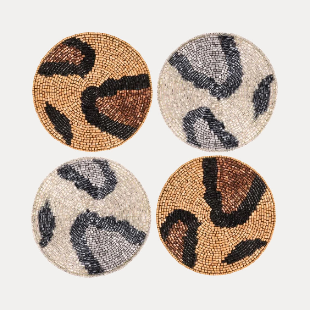 Gaga Beaded Coasters | Leopard Print Brown & Hematite | BuDhaGirl