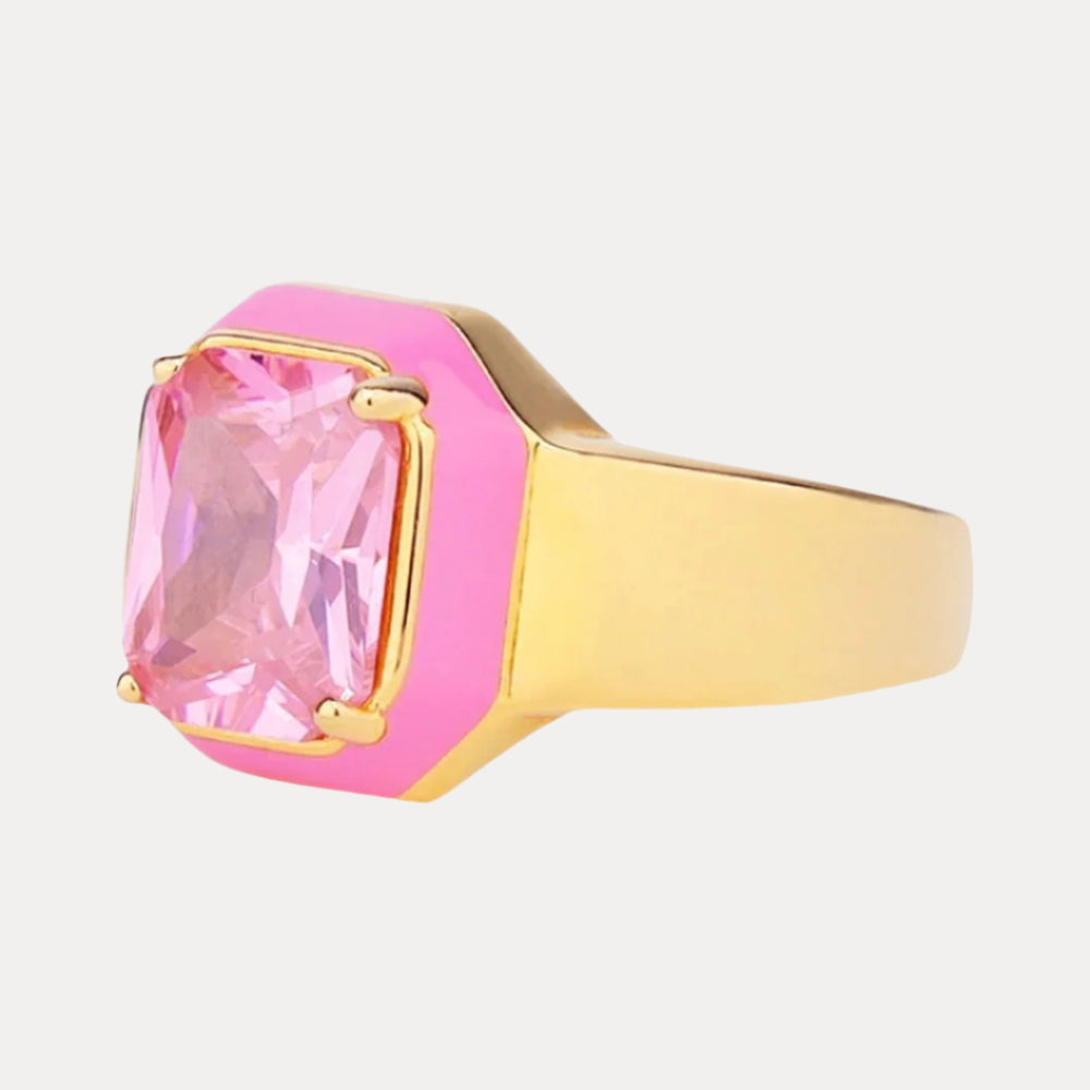 Cushion Cut Ring: Unique Crystals in Universal Size 8.5 - Pink