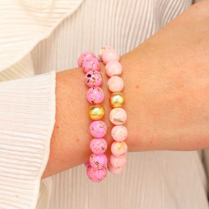 Pink Marble Beaded Bracelet with Gold Accents | BuDhaGirl®