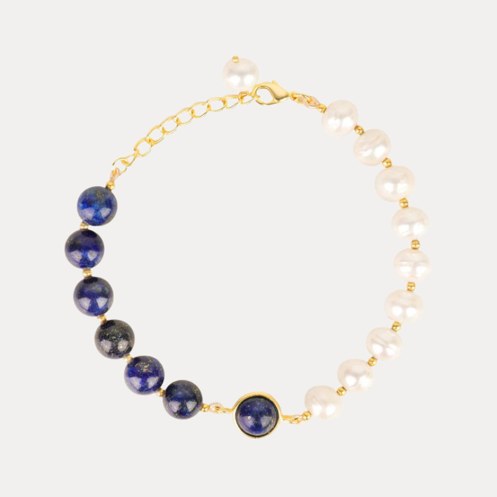 Margarite Lapis & Pearl Bracelet | Gold Chain Adjustable Bracelet