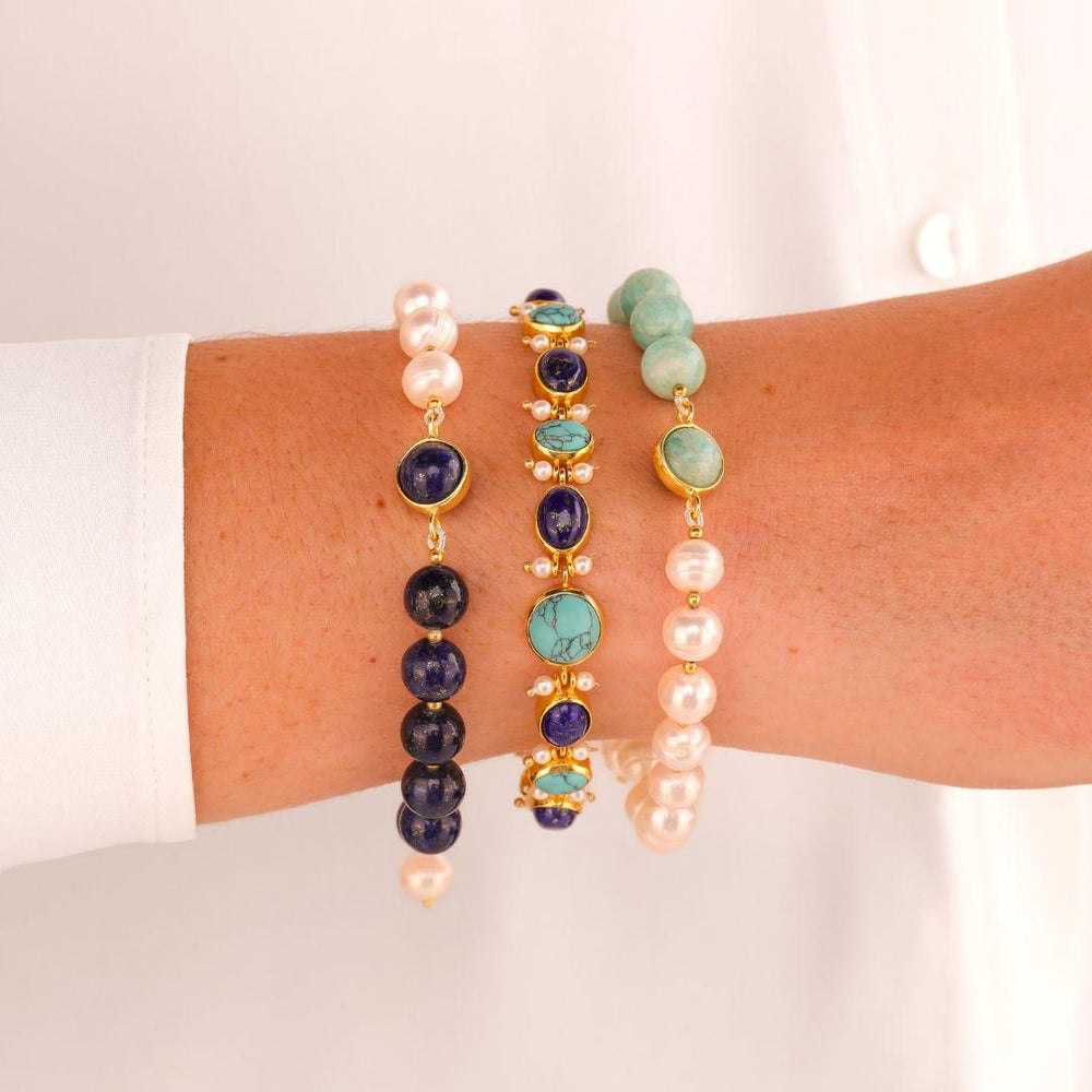 Margarite Lapis & Pearl Bracelet | Gold Chain Adjustable Bracelet