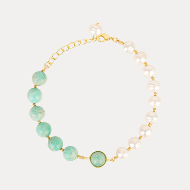 Margarite Turquoise & Pearl Bracelet | Gold Chain Adjustable Bracelet